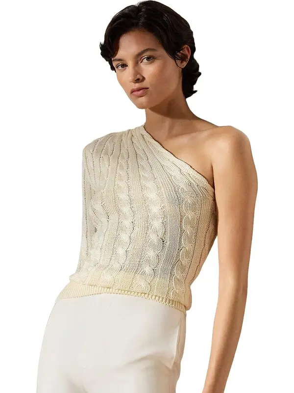 Ralph Lauren Cable-knit Silk One-shoulder Sweater - Lux Cream