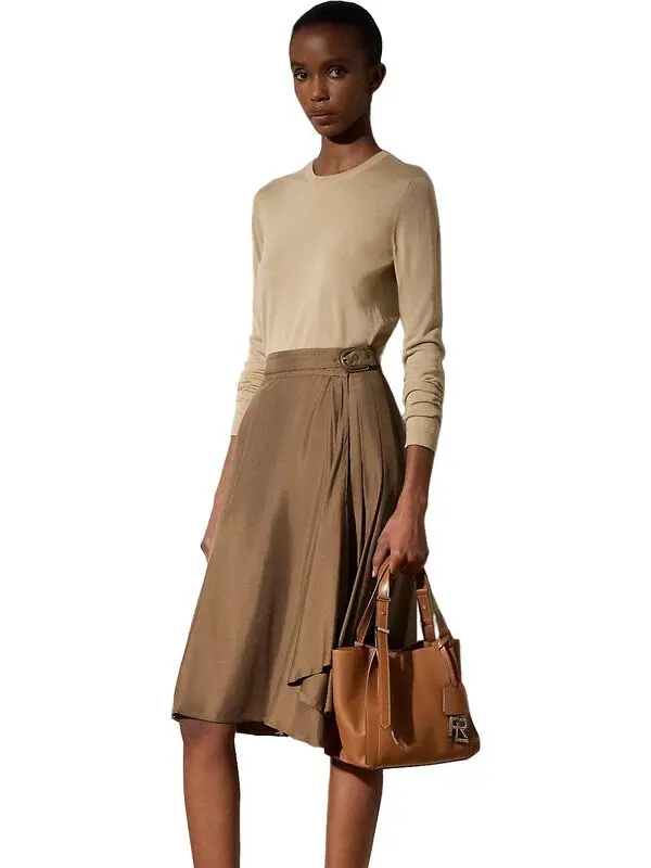 Ralph Lauren Vivianne Pleated Silk Shantung Skirt - Cocoa