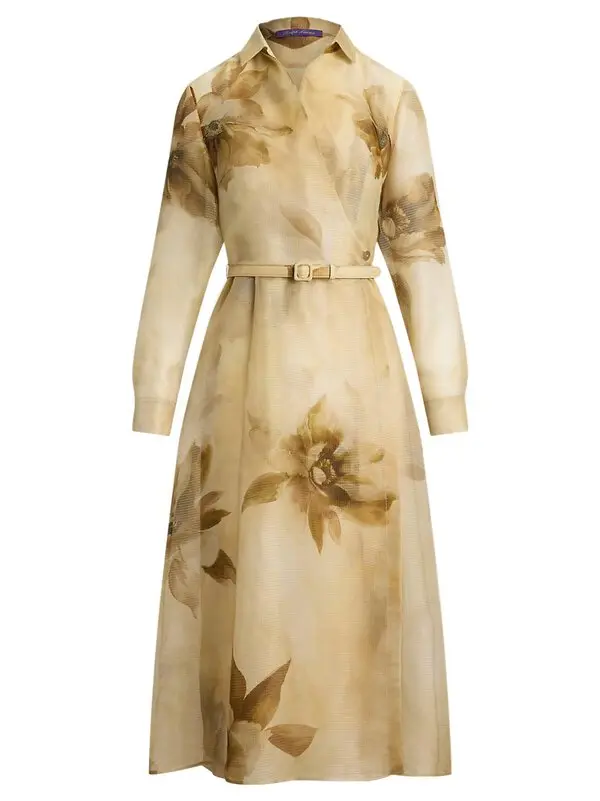 Ralph Lauren Aniyah Floral Silk Gauze Day Dress - Tan Multi
