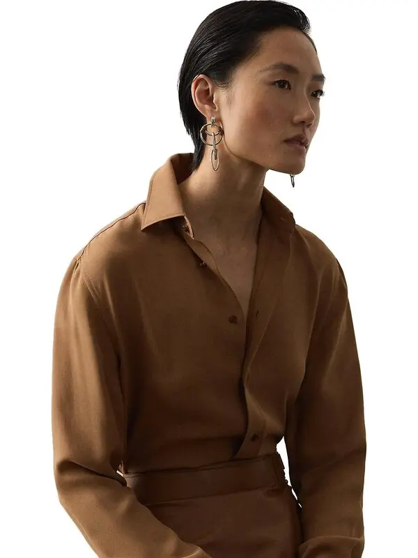 Ralph Lauren Adrien Relaxed Fit Crepe Georgette Shirt - Light Toffee