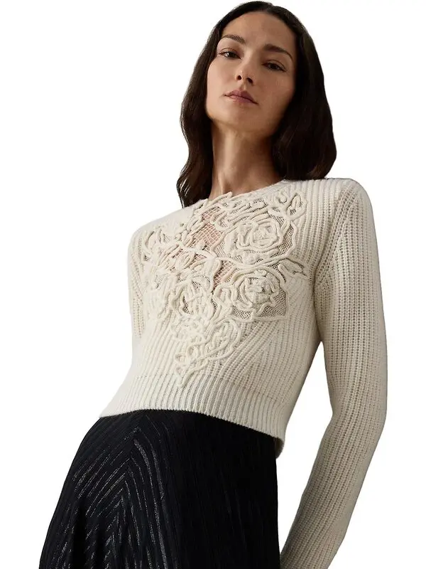 Ralph Lauren Embroidered Cashmere Cropped Sweater - Cream