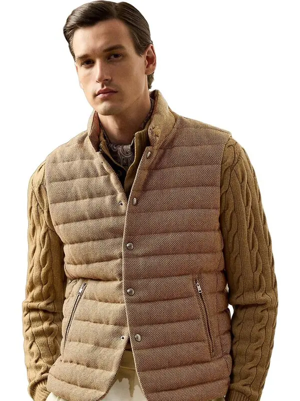 Ralph Lauren Quilted Tweed Down Vest - Tan/brown