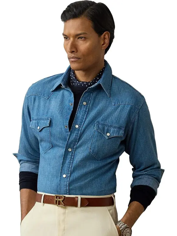 Ralph Lauren Cotton-linen Denim Western Shirt - Shore Indigo