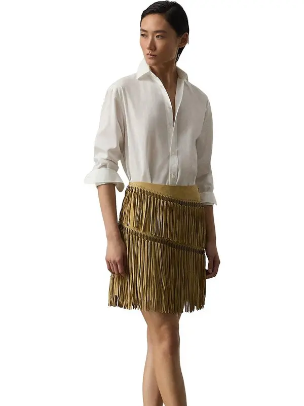 Ralph Lauren Brielle Fringe-trim Lamb-suede Skirt - Tan