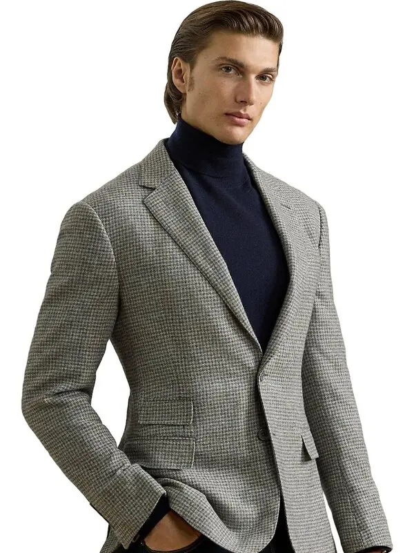 Ralph Lauren Kent Hand-tailored Houndstooth Jacket - Light Grey Multi