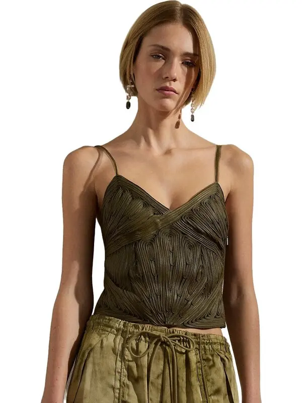 Ralph Lauren Naylor Lambskin & Tulle Sleeveless Top - Moss