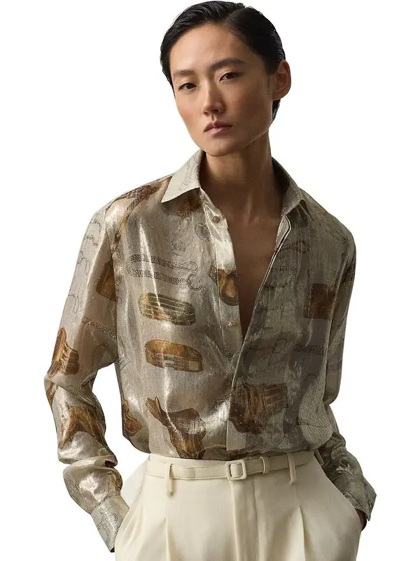 Ralph Lauren Evelina Equestrian-print Lamé Shirt - Palladium Multi