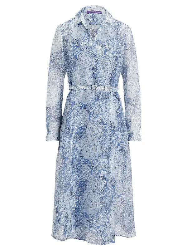 Ralph Lauren Aniyah Floral Linen Gauze Day Dress - Blue Multi