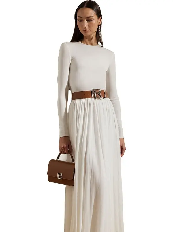Ralph Lauren Shirred Crepe Jersey Day Dress - Ecru