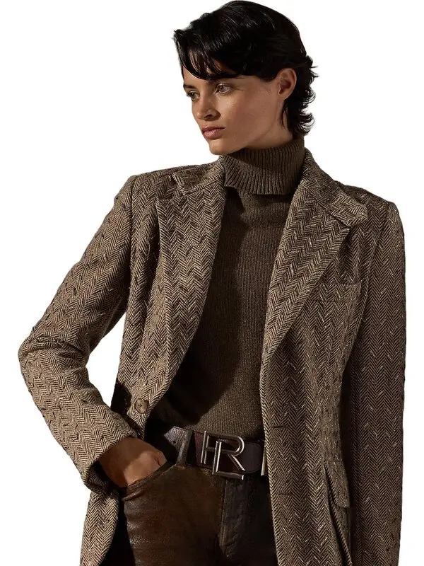 Ralph Lauren Preston Embellished Herringbone Jacket - Brown/cream
