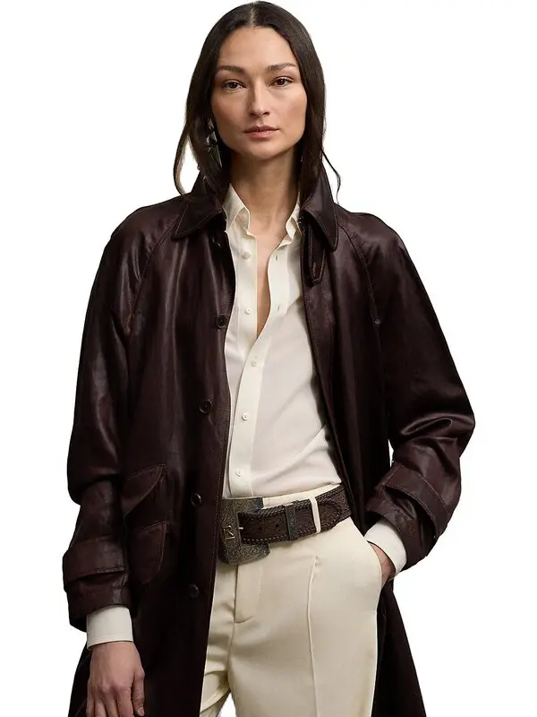 Ralph Lauren Crawford Lacquered Linen Balmacaan Coat - Mocha