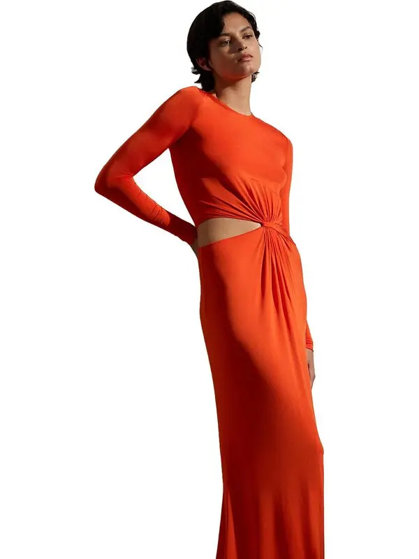 Ralph Lauren Twist-front Long-sleeve Evening Dress - Bright Orange