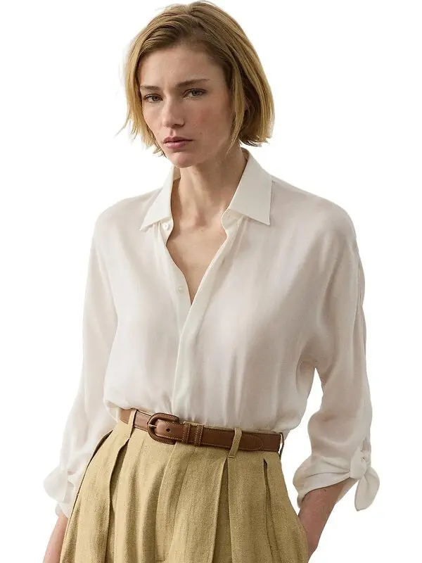 Ralph Lauren Karen Silk Georgette Blouse - Ecru
