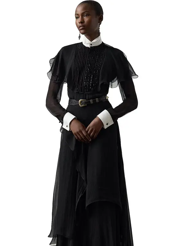 Ralph Lauren Emala Silk Chiffon Evening Dress - Black