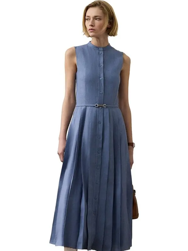 Ralph Lauren Kennedi Linen Sleeveless Day Dress - Cornflower