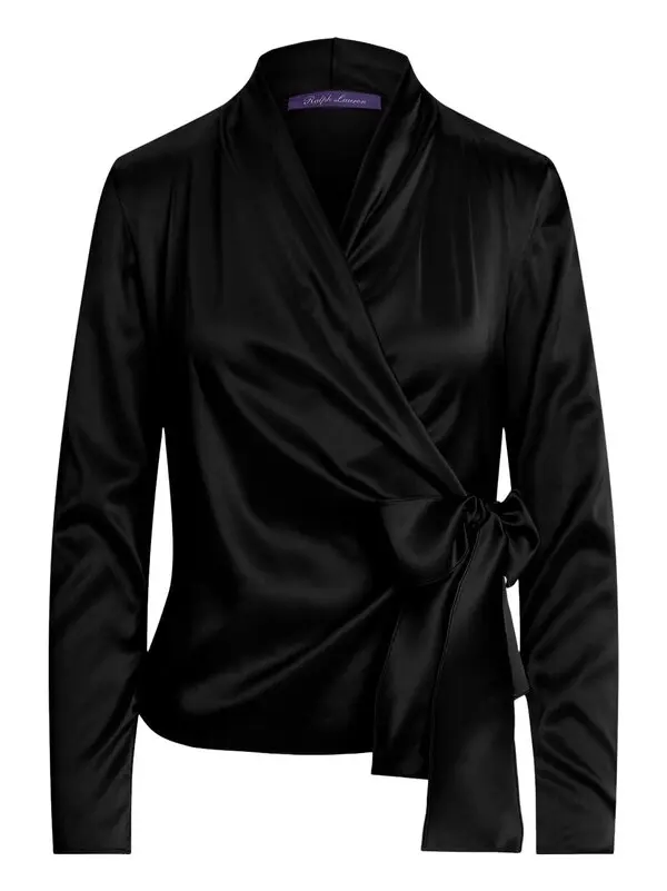 Ralph Lauren Shea Stretch Silk Charmeuse Wrap Blouse - Black