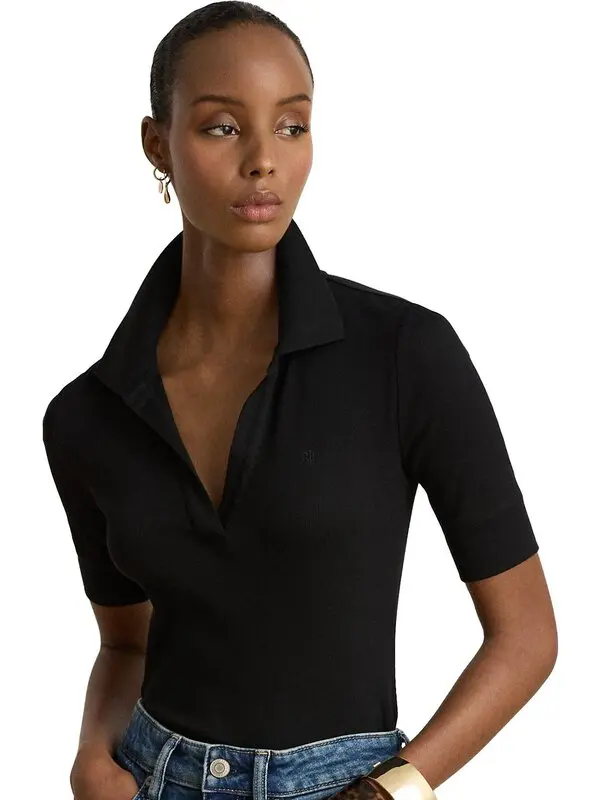 Ralph Lauren Jersey Elbow-sleeve Collared Top - Black