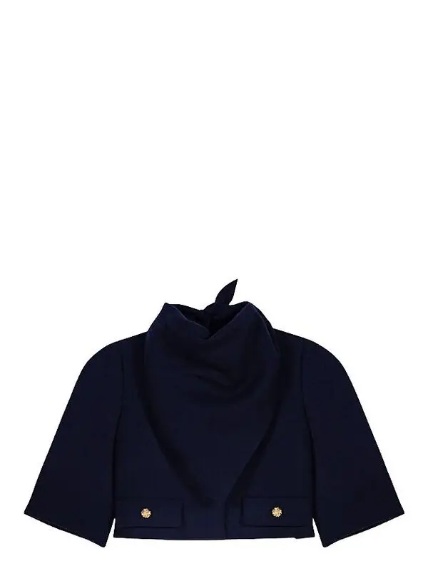 Maje Scarf-detail Cropped Wool-blend Jacket - Navy