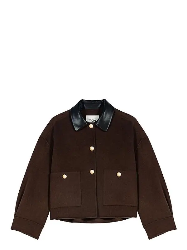 Maje Contrast-collar Boxy-fit Wool-blend Jacket - Brown