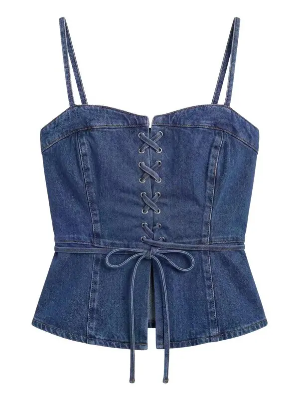 REFORMATION Clayten Lace-up Peplum Top - Blue