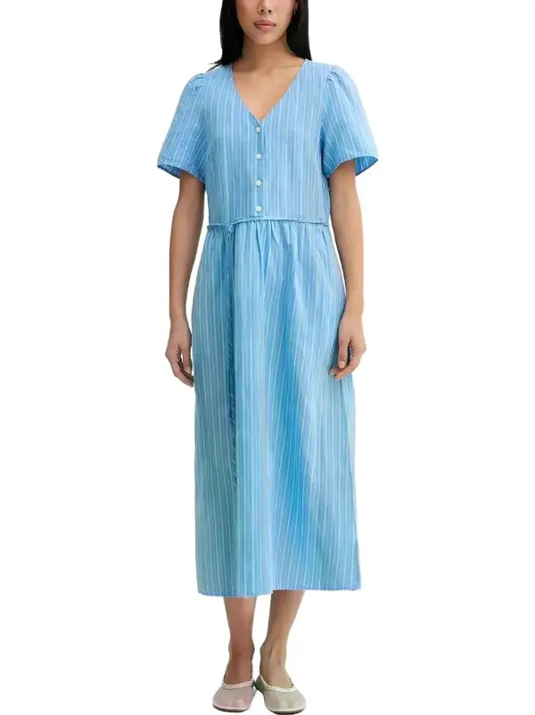 Marc O'polo Striped V-neck Midi Dress - Blue