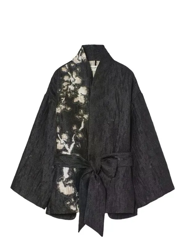 PSOPHIA Floral-jacquard Belted Jacket - Black