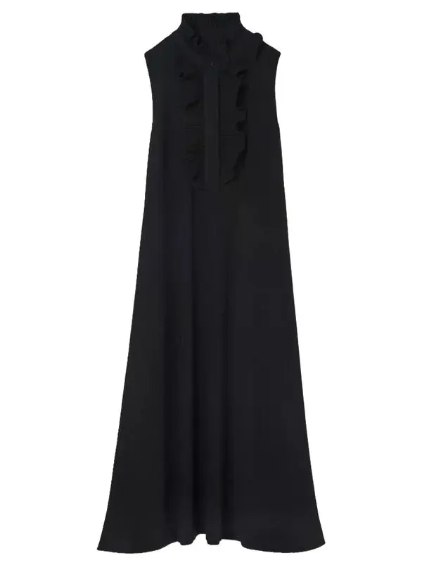 PSOPHIA Ruffled Pleated-trim Midi Dress - Black