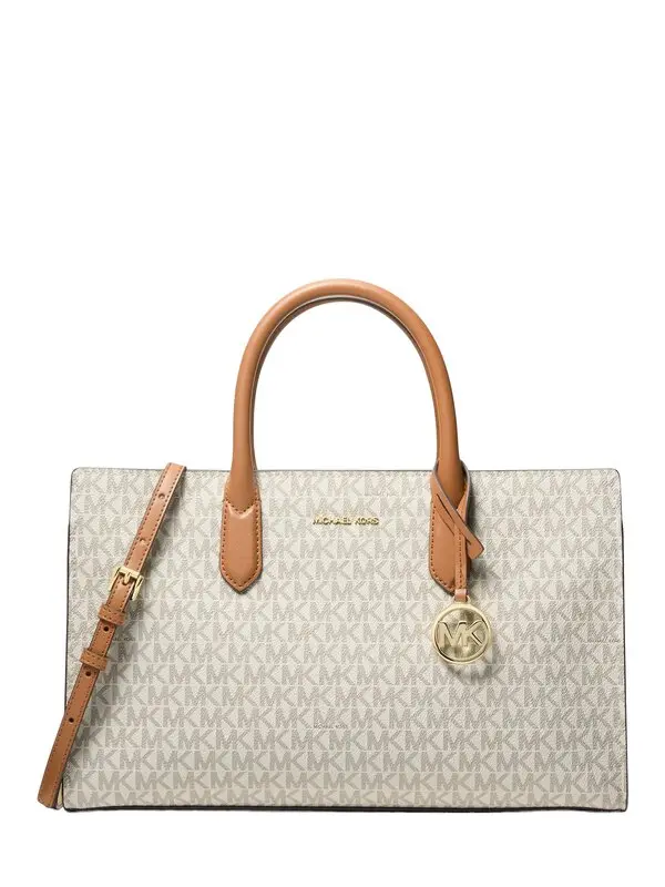 Michael Kors Scarlett Medium Signature Logo Satchel In By - Natural