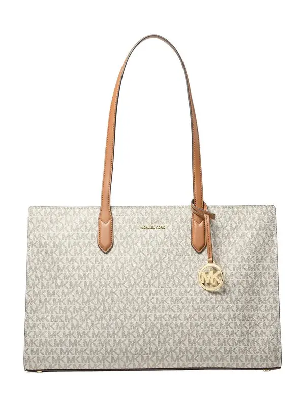Michael Kors Scarlett Medium Signature Logo Tote Bag In By - Natural