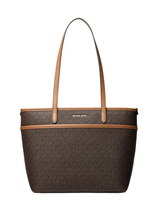 Michael Kors Marlowe Medium Signature Logo Pocket Tote Bag In By - Brown