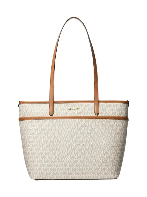 Michael Kors Marlowe Medium Signature Logo Pocket Tote Bag In By - Natural