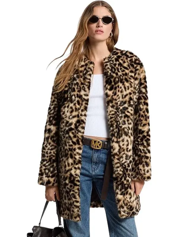 Michael Kors Leopard Faux Fur Coat - Brown