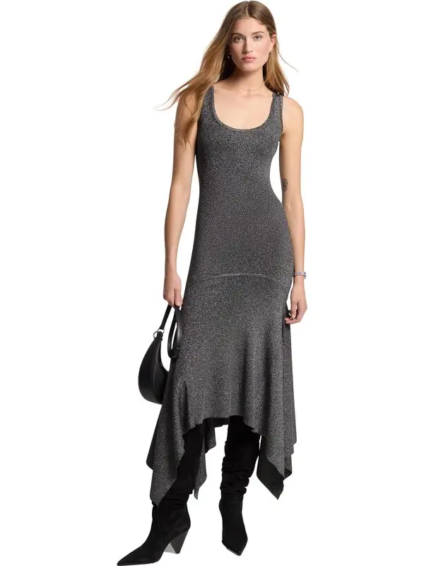 Michael Kors Metallic Knit Asymmetric Dress In Size By - Silver