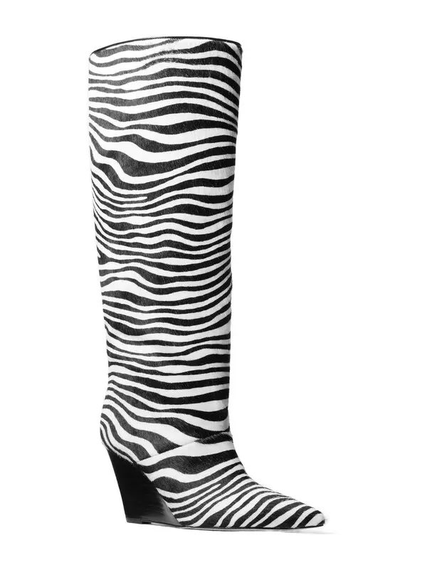 Michael Kors Xandra Zebra Print Calf Hair Wedge Boot In Size By - Black