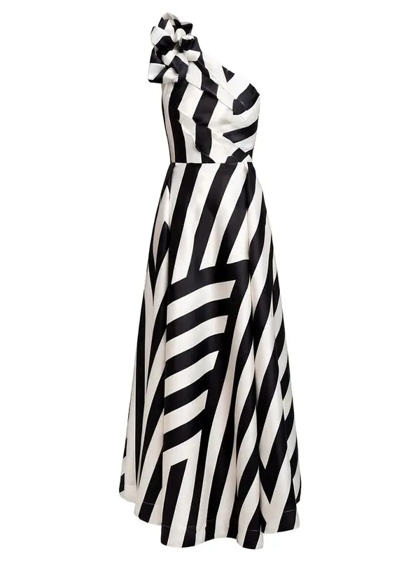 MAXJENNY One Shoulder Statement Gown – Black - White