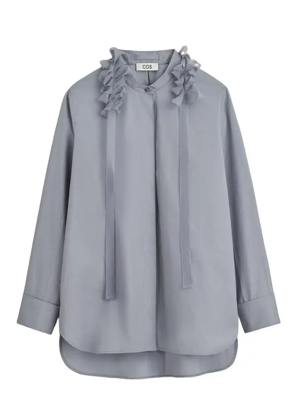 Cos Ruffled-collar Cotton-silk Shirt - Gray