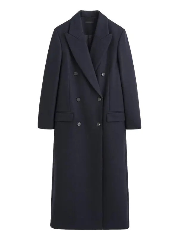 Cos Tailored Wool Double-breasted Long Coat - Blue