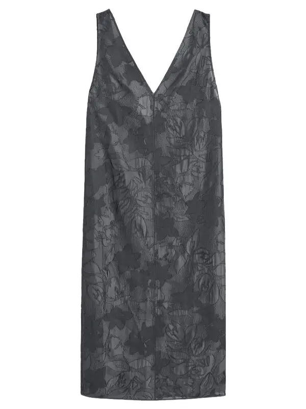 Cos Embroidered Sheer V-neck Dress - Gray