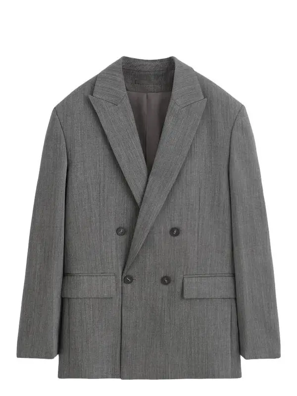 Cos Double-breasted Wool Blazer - Gray