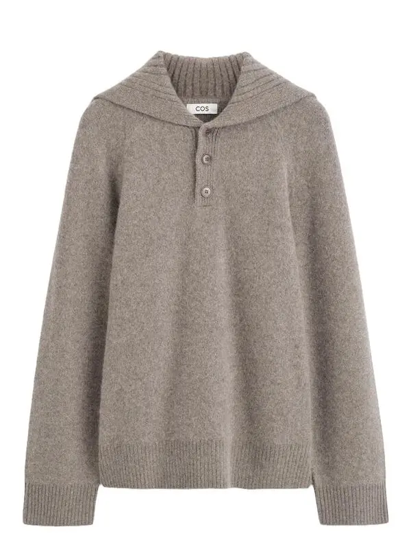 Cos Buttoned Cashmere Mock-neck Sweater - Beige