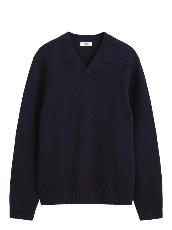 Cos Merino Wool V-neck Sweater - Blue