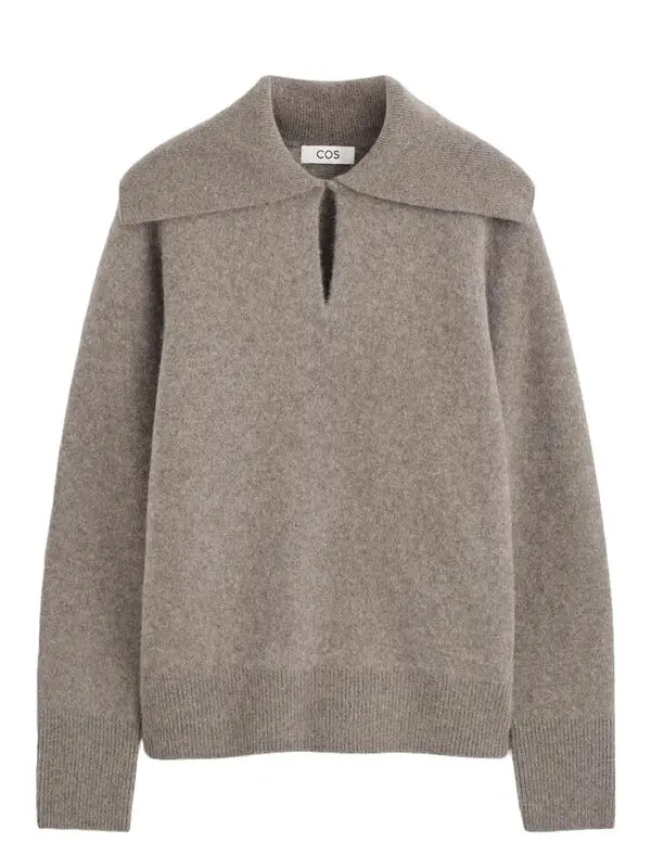 Cos V-detail Cashmere Mock-neck Sweater - Beige