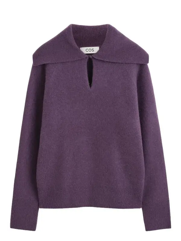 Cos V-detail Cashmere Mock-neck Sweater - Purple