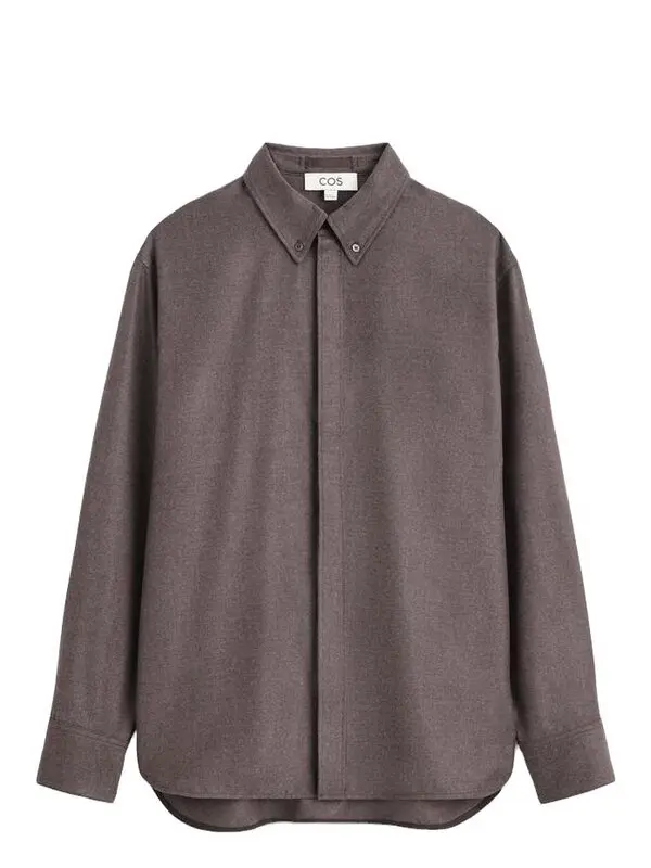 Cos Wool-flannel Button-down Collar Shirt - Brown