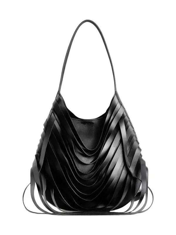 Cos Curved Raw-cut Shoulder Bag Leather - Black