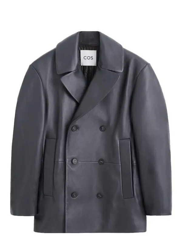 Cos Tailored Padded Leather Coat - Gray