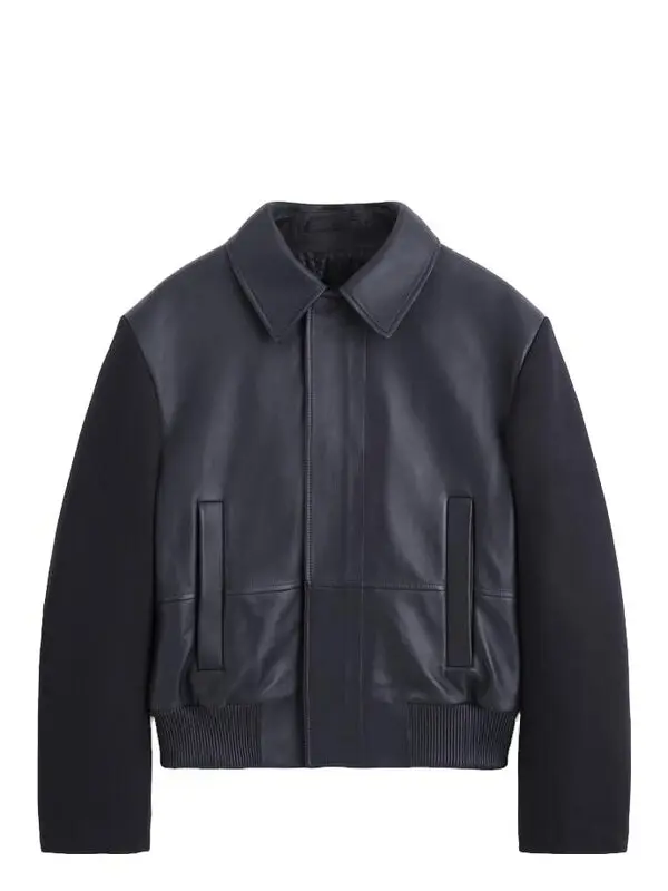 Cos Leather-paneled Wool Bomber Jacket - Blue