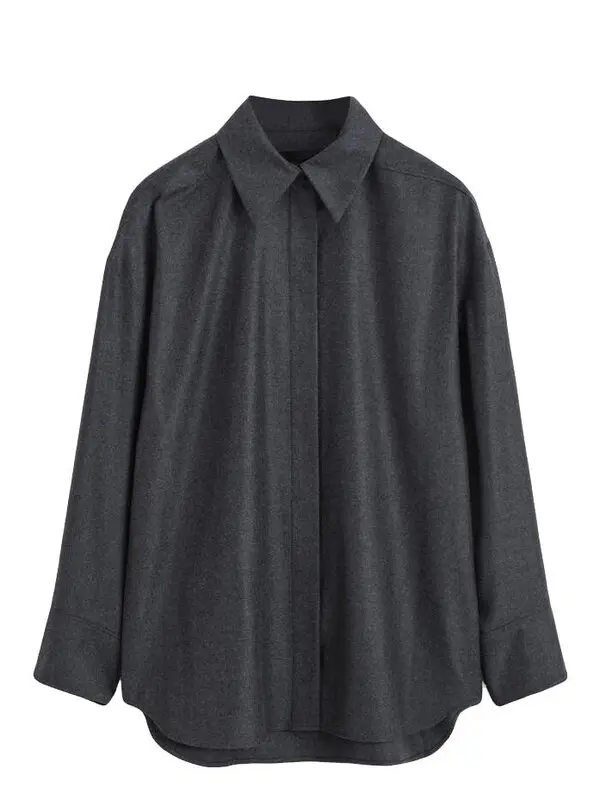 Cos Wing-collar Wool-flannel Shirt - Gray