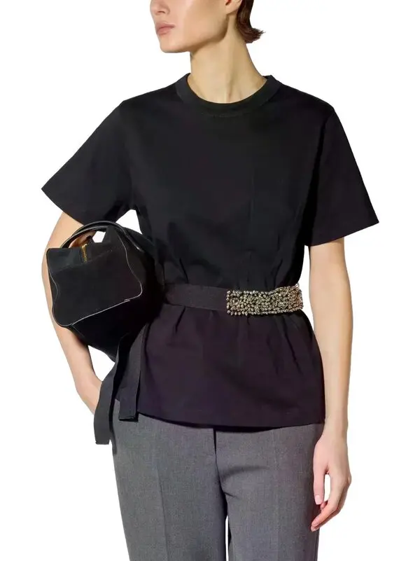 Liviana Conti Embellished Belted T-shirt - Black