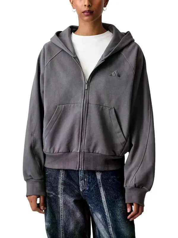 Adidas Kit Logo-embroidered Zip-up Hoodie - Grey